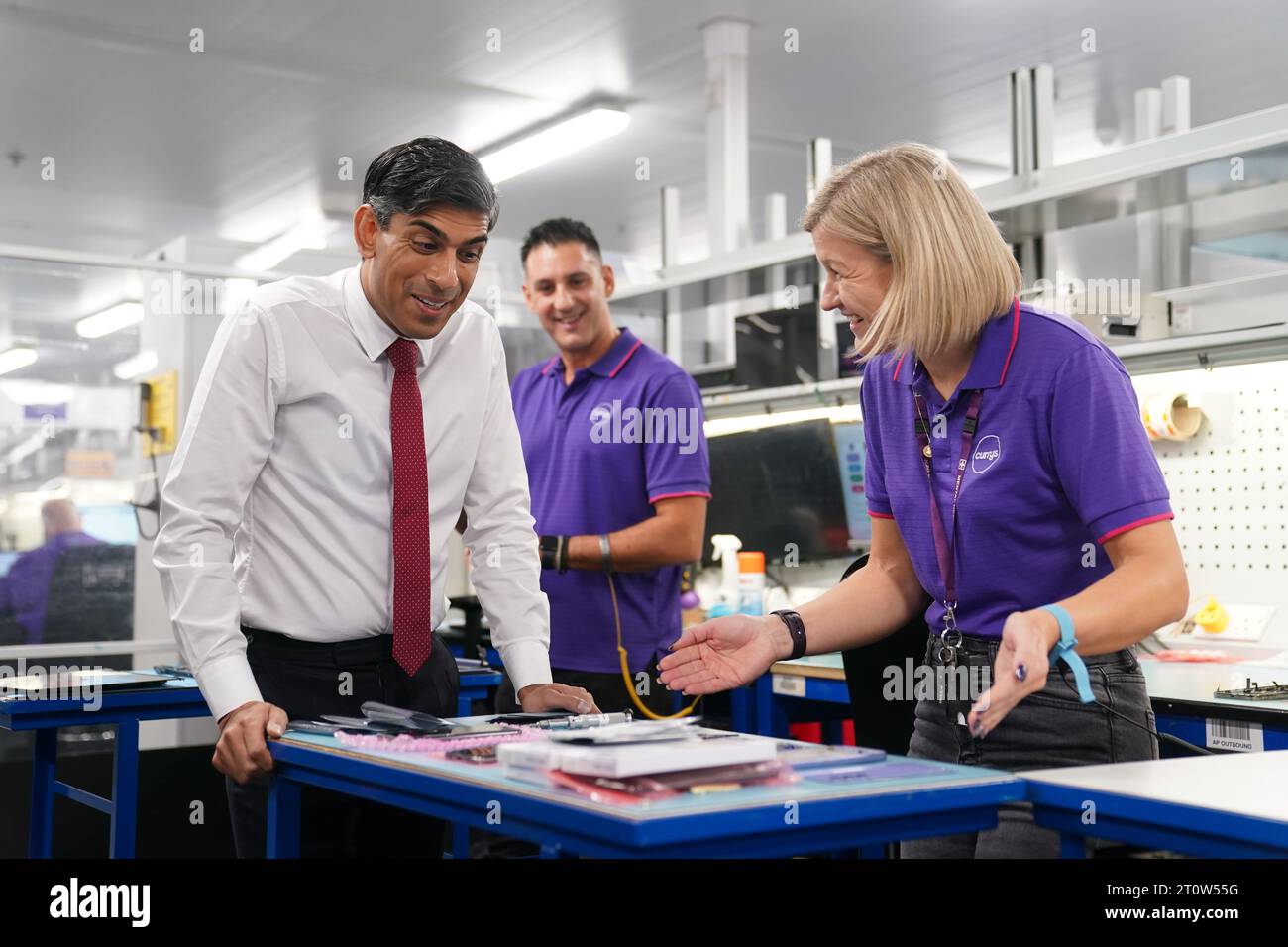 Prime Minister Rishi Sunak during a visit to the Currys Repair Centre ...