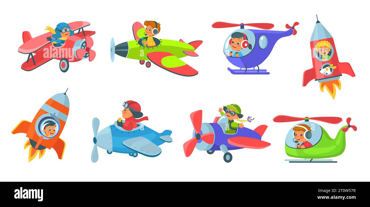 Kids in air transport. Little aviator characters. Boys and girls ...