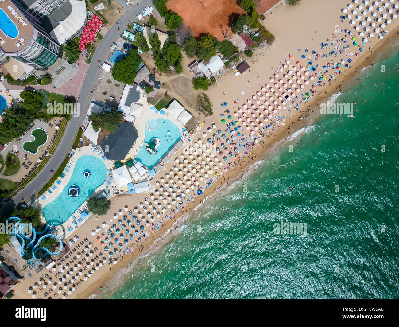 aerial view of Bulgaria's resort during the summer season: an array of ...