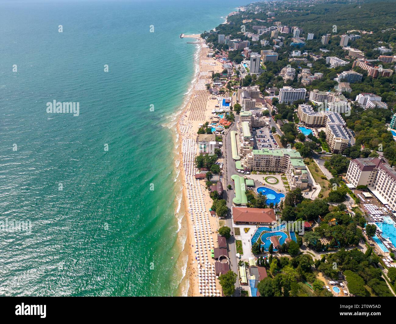 aerial view of Bulgaria's resort during the summer season: an array of ...