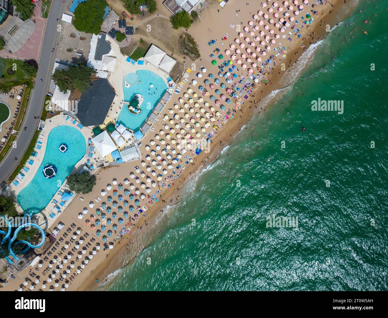 aerial view of Bulgaria's resort during the summer season: an array of ...