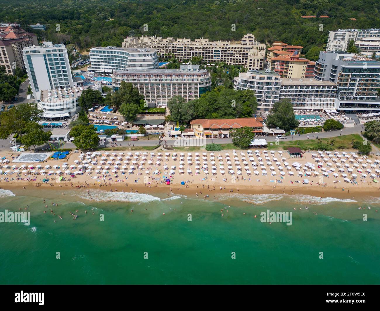 aerial view of Bulgaria's resort during the summer season: an array of ...