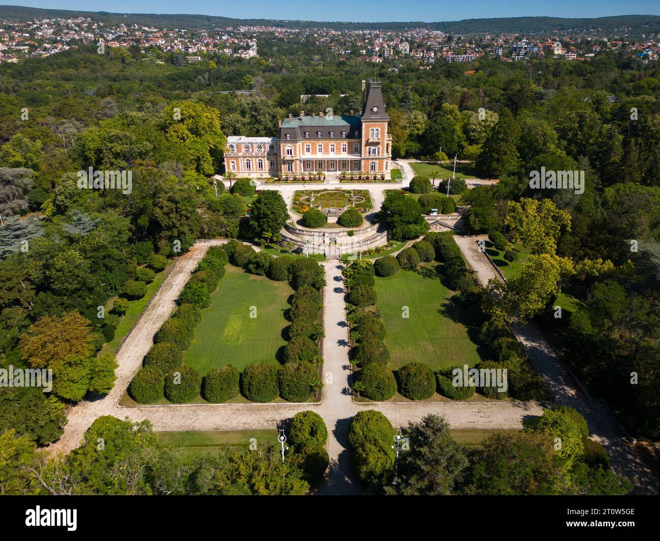 Aerial view of the historic Euxinograd palace in Varna, Bulgaria ...