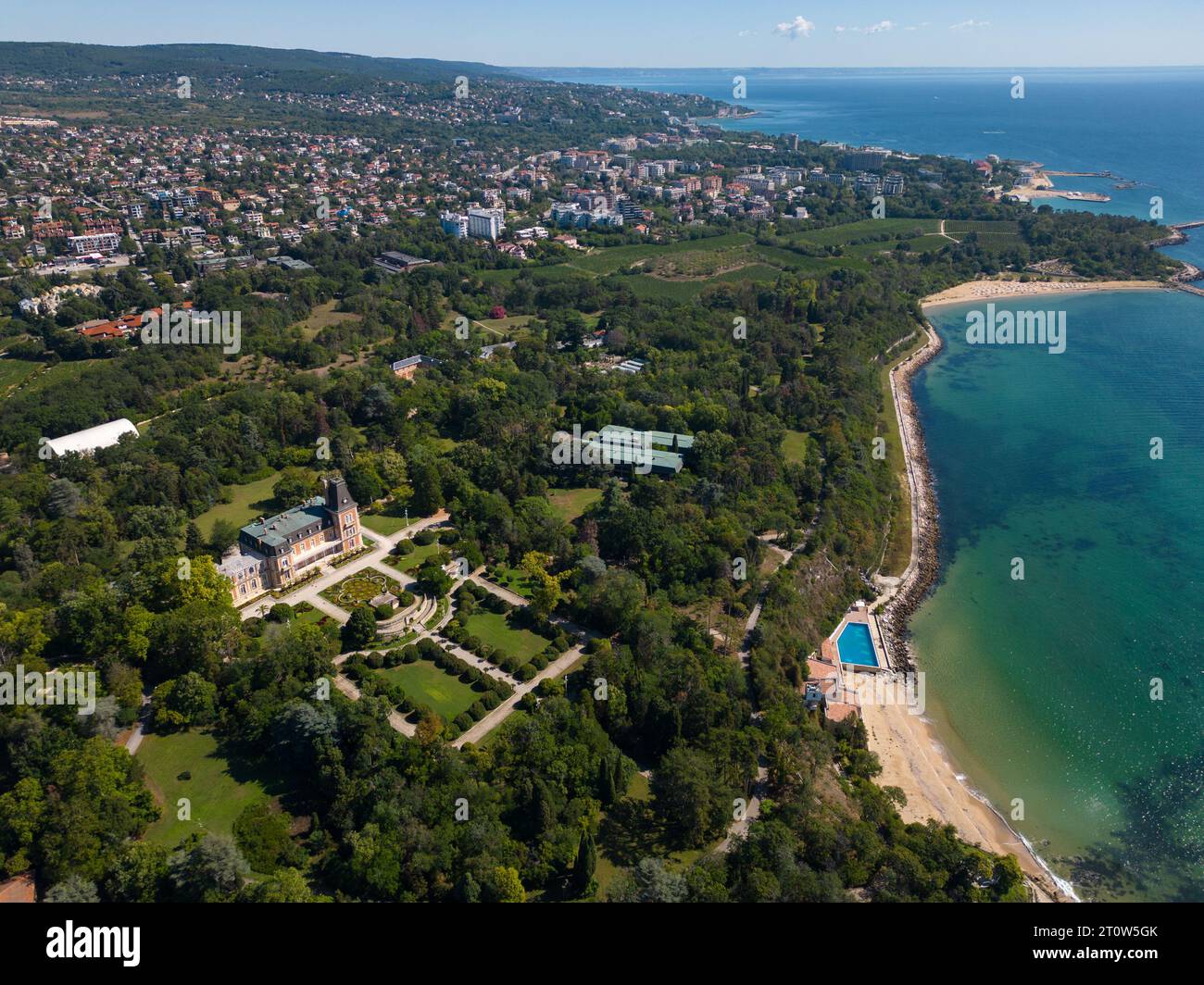 Aerial view of the historic Euxinograd palace in Varna, Bulgaria ...