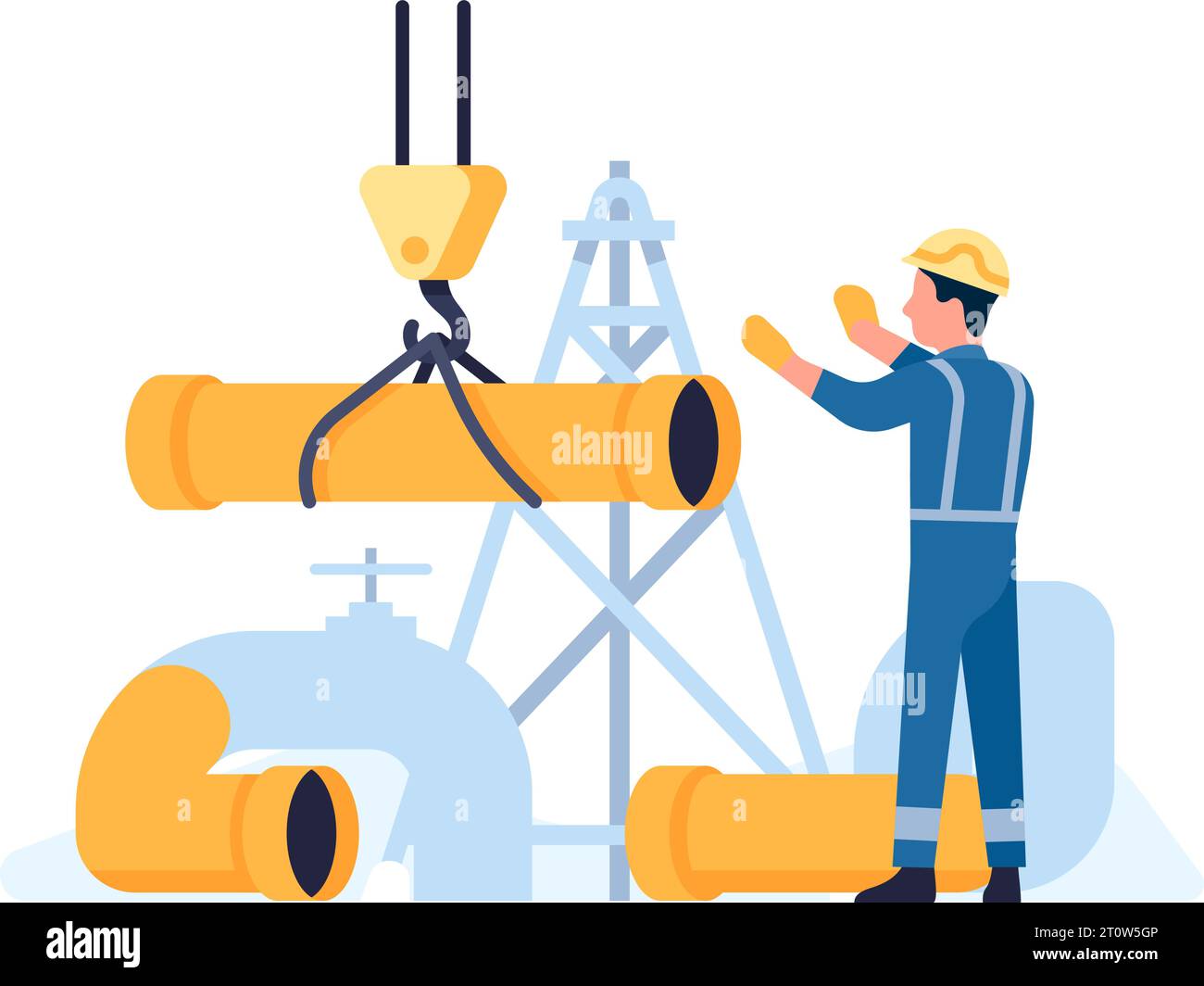 Oil petroleum industry. Pipeline building. Pipe lifting with crane ...