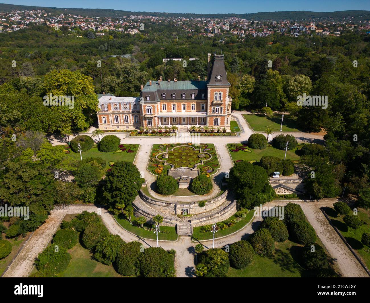 Aerial view of the historic Euxinograd palace in Varna, Bulgaria ...