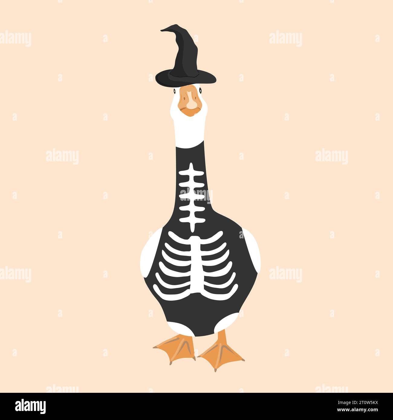 Hand draw goose in a witch hat and skeleton costume. Halloween design ...