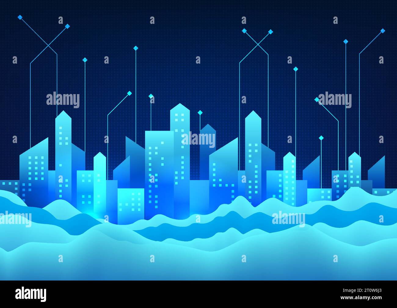 Smart city technology The city in front undulates with the circuit ...