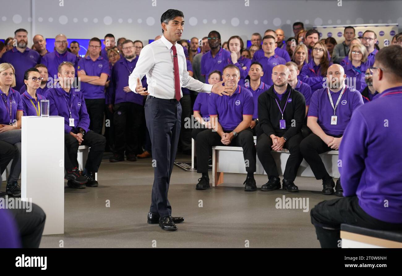Prime Minister Rishi Sunak during a visit to the Currys Repair Centre ...