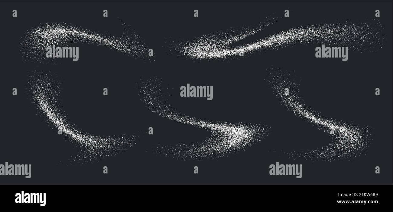 Sugar powder splash, flying salt, baking flour top view. White powder ...