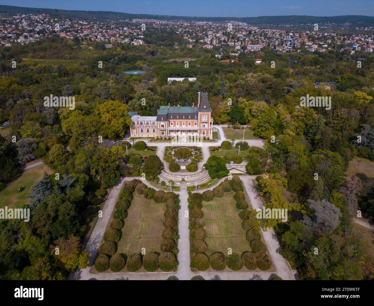 Aerial view of the historic Euxinograd palace in Varna, Bulgaria ...