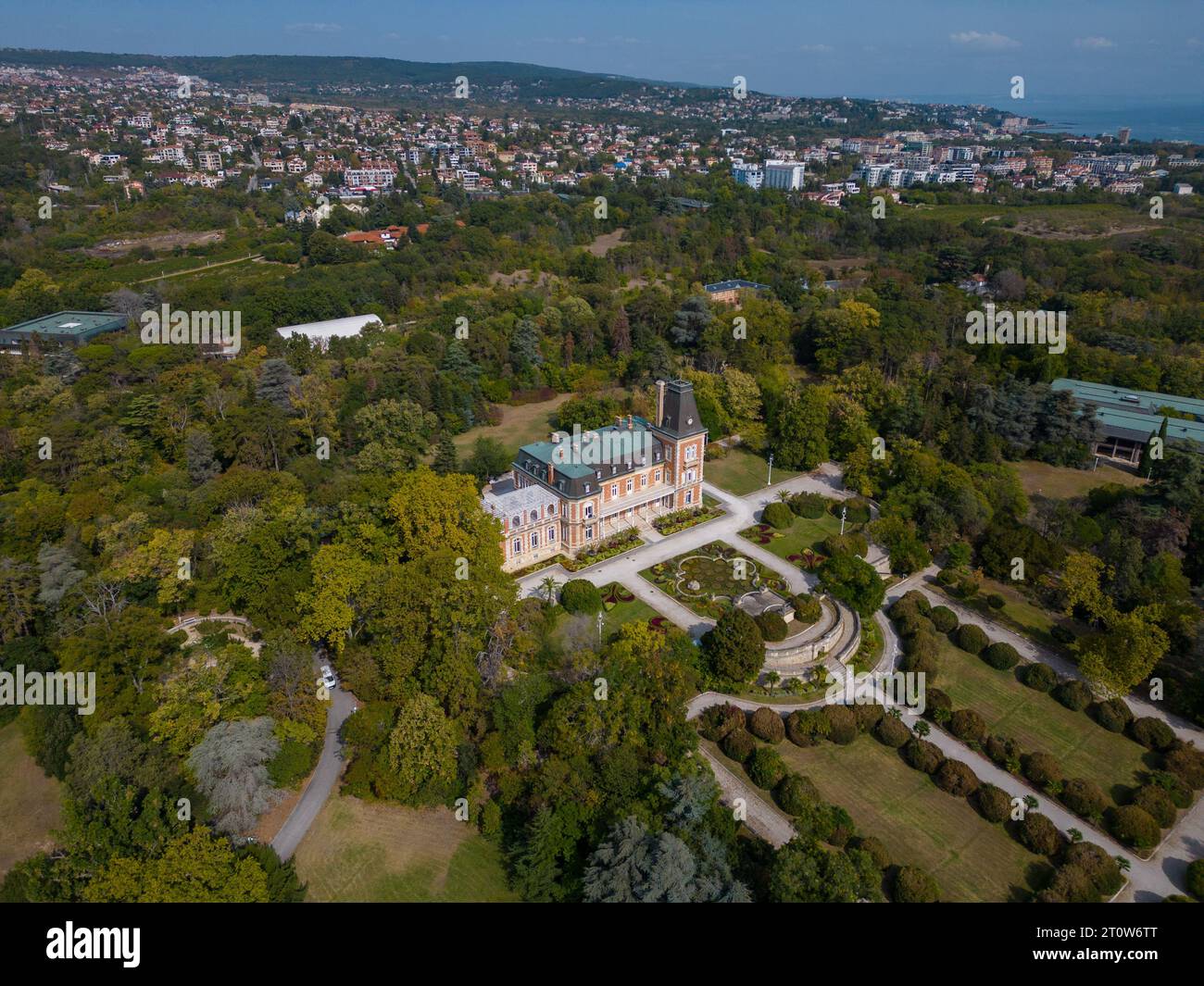 Aerial view of the historic Euxinograd palace in Varna, Bulgaria ...