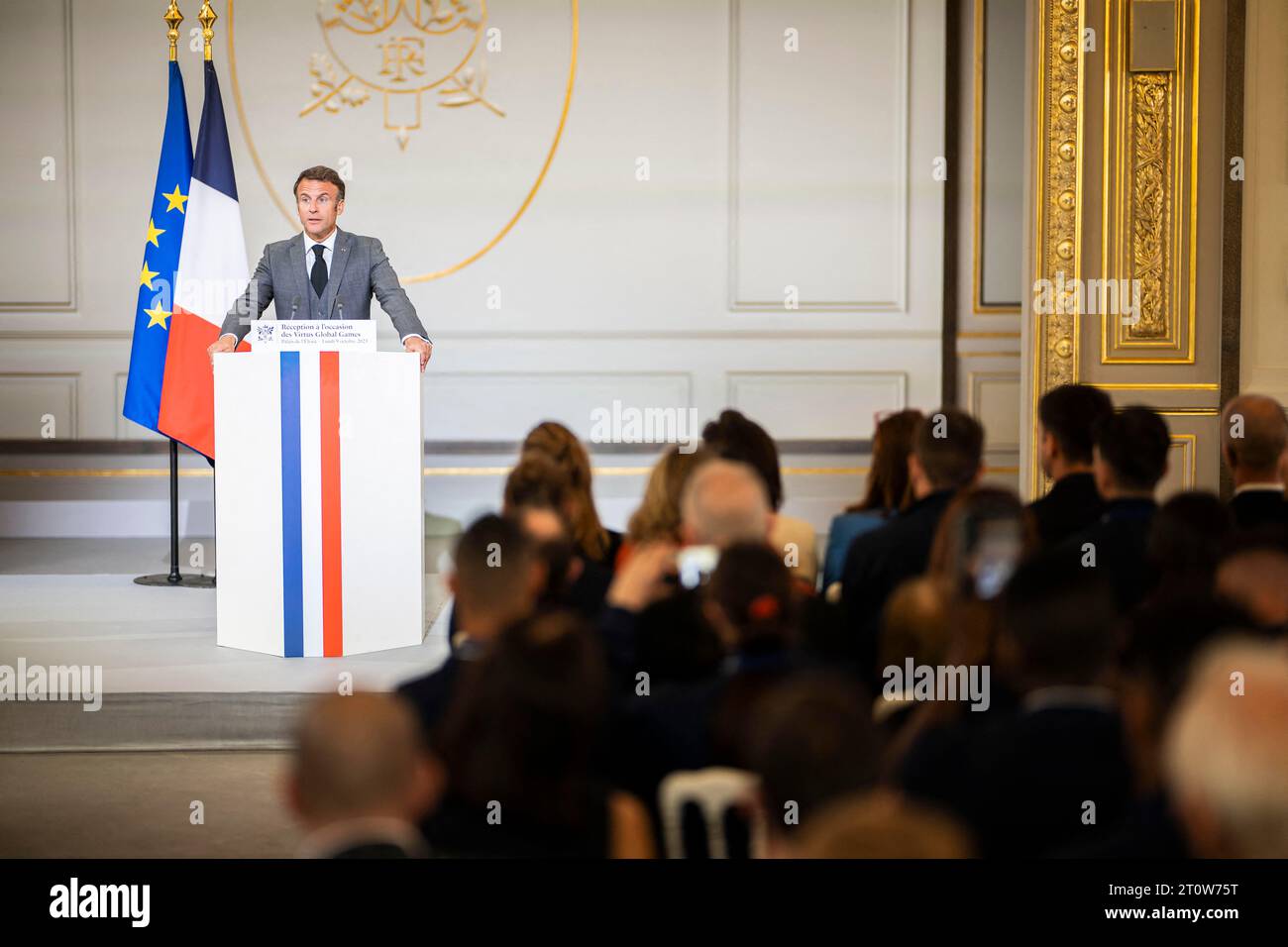 Paris, France. 09th Oct, 2023. French President Emmanuel Macron ...