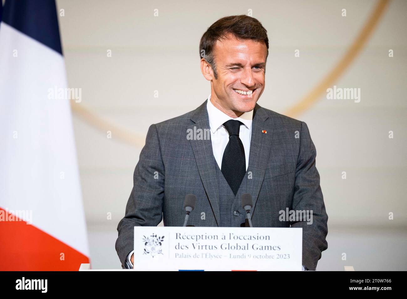 Paris, France. 09th Oct, 2023. French President Emmanuel Macron ...