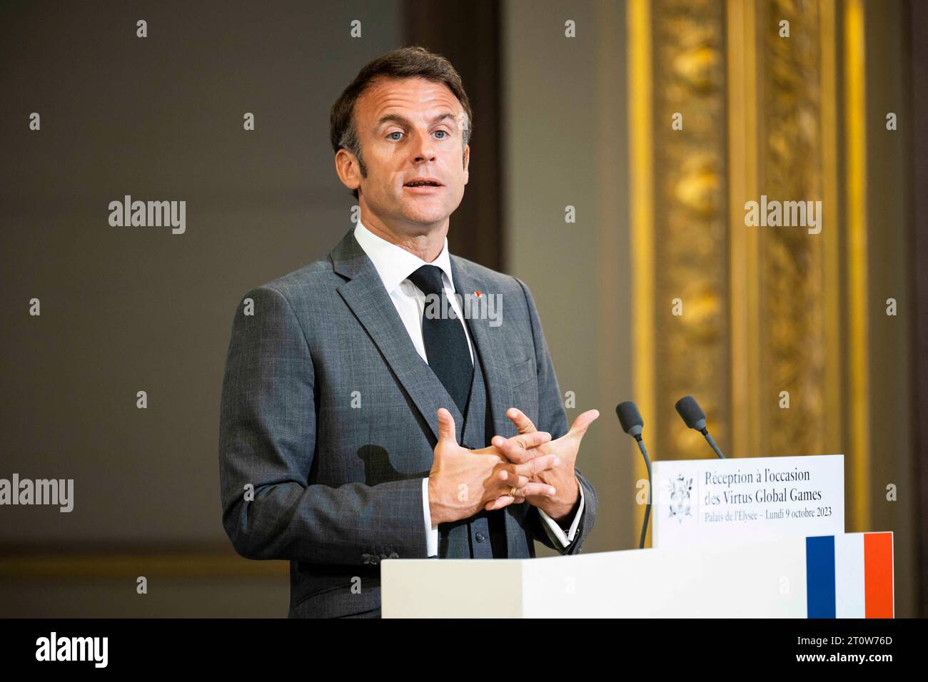 Paris, France. 09th Oct, 2023. French President Emmanuel Macron ...