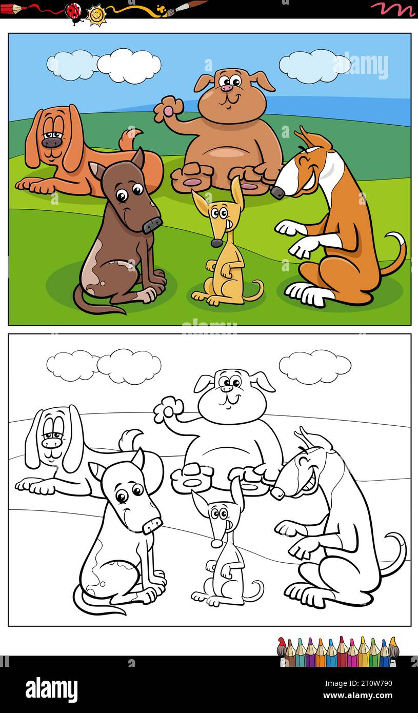 Cartoon illustrations of funny dogs and puppies animal characters group ...