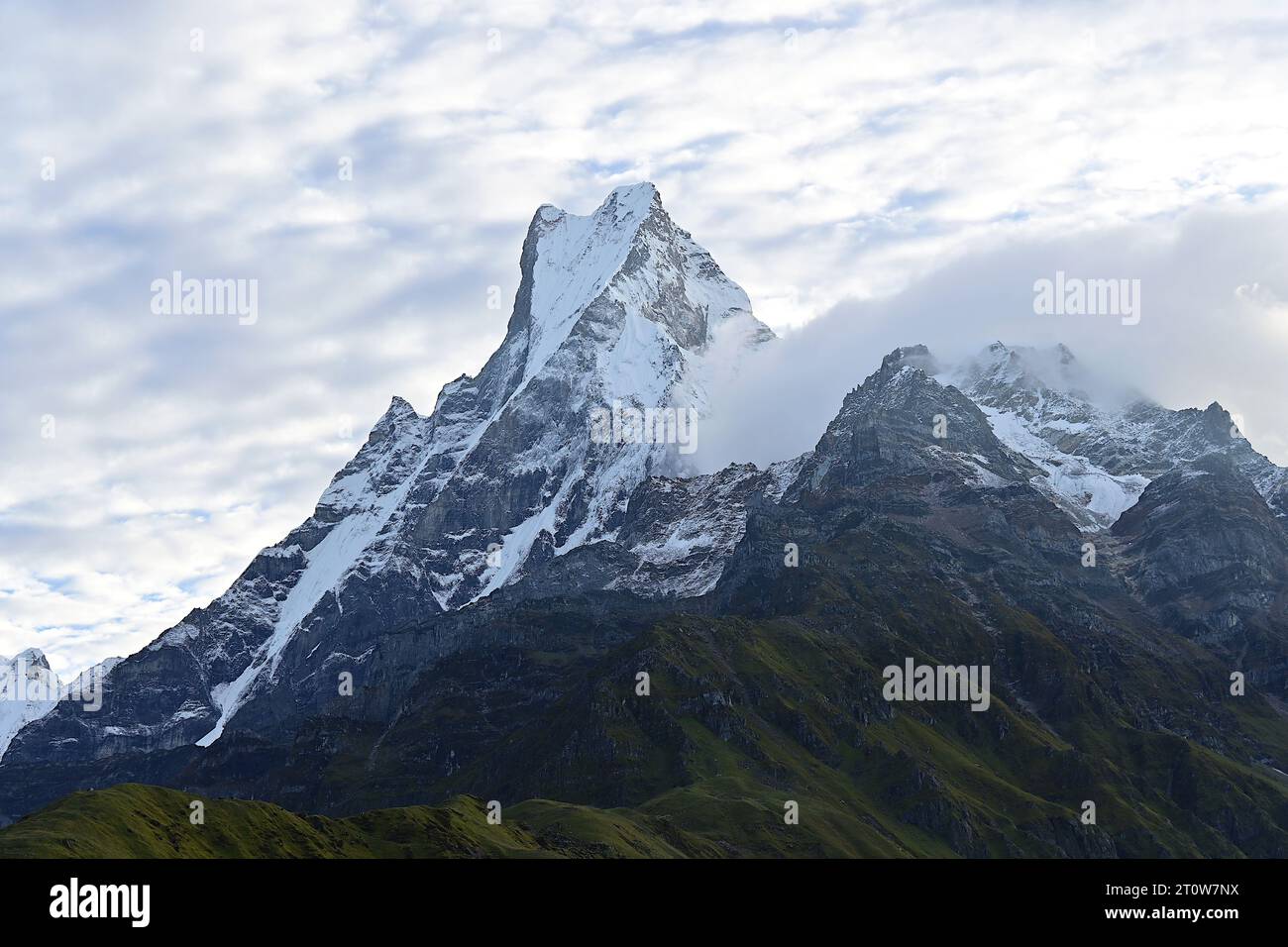 Close up of the Machapuchare peak, the 'Matterhorn of Nepal', with ...