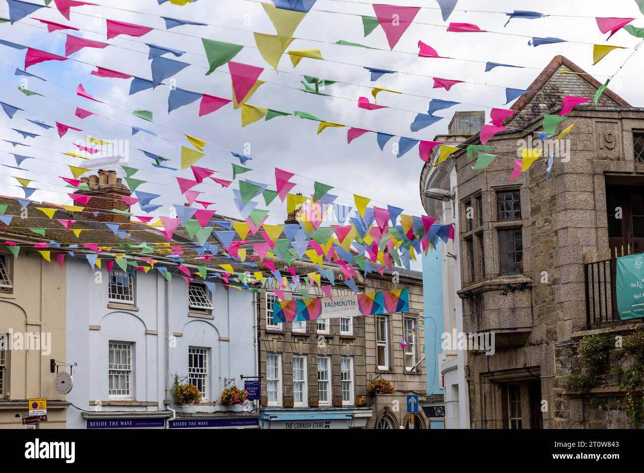 Falmouth Cornwall town centre in September 2023, coloured street ...
