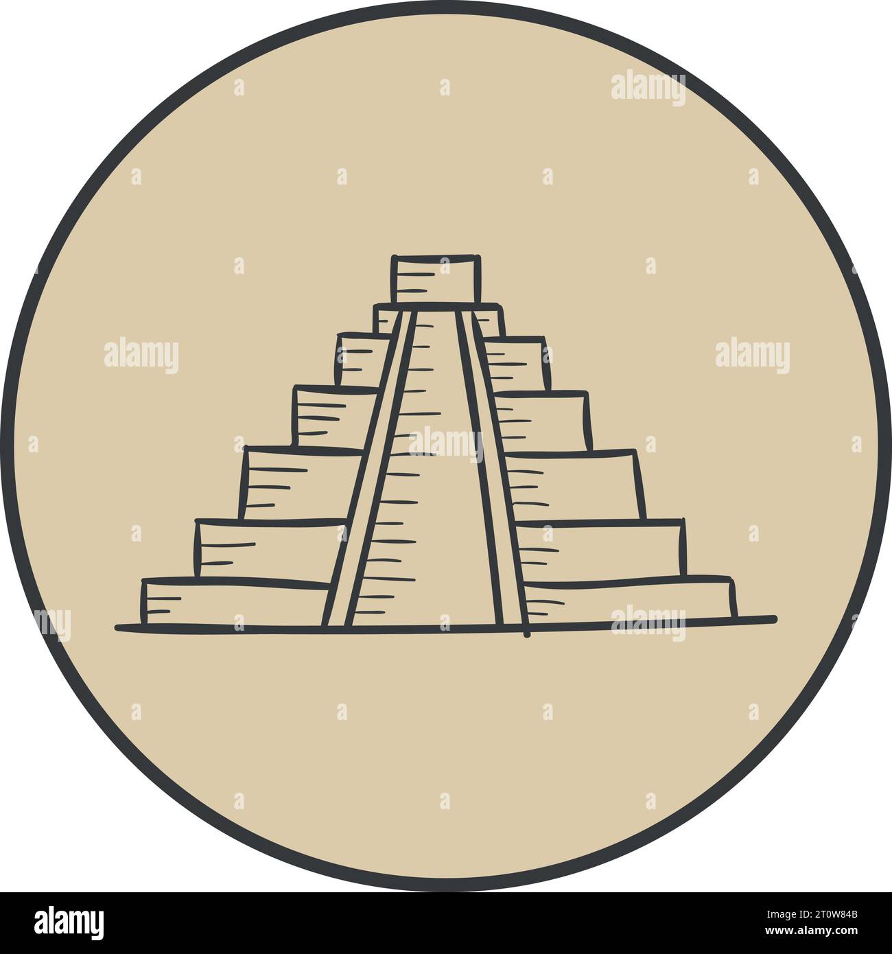Simple beige stamp drawing of the TEMPLE OF KUKULCAN, CHICHEN ITZA ...