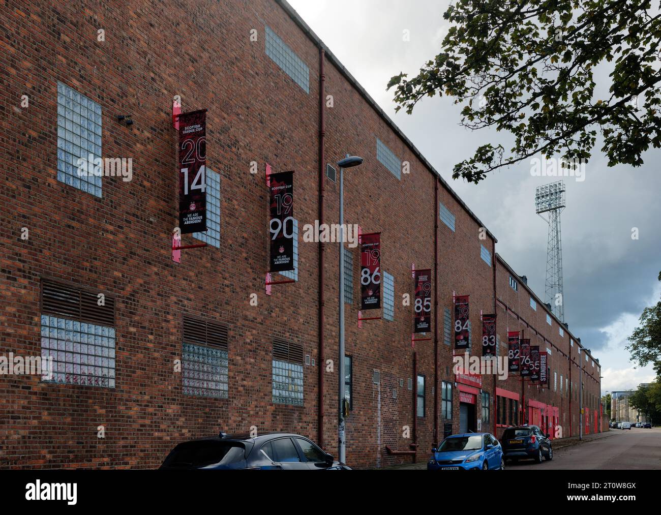 The walls of Pittodrie stadium, home of Aberdeen football club, show ...