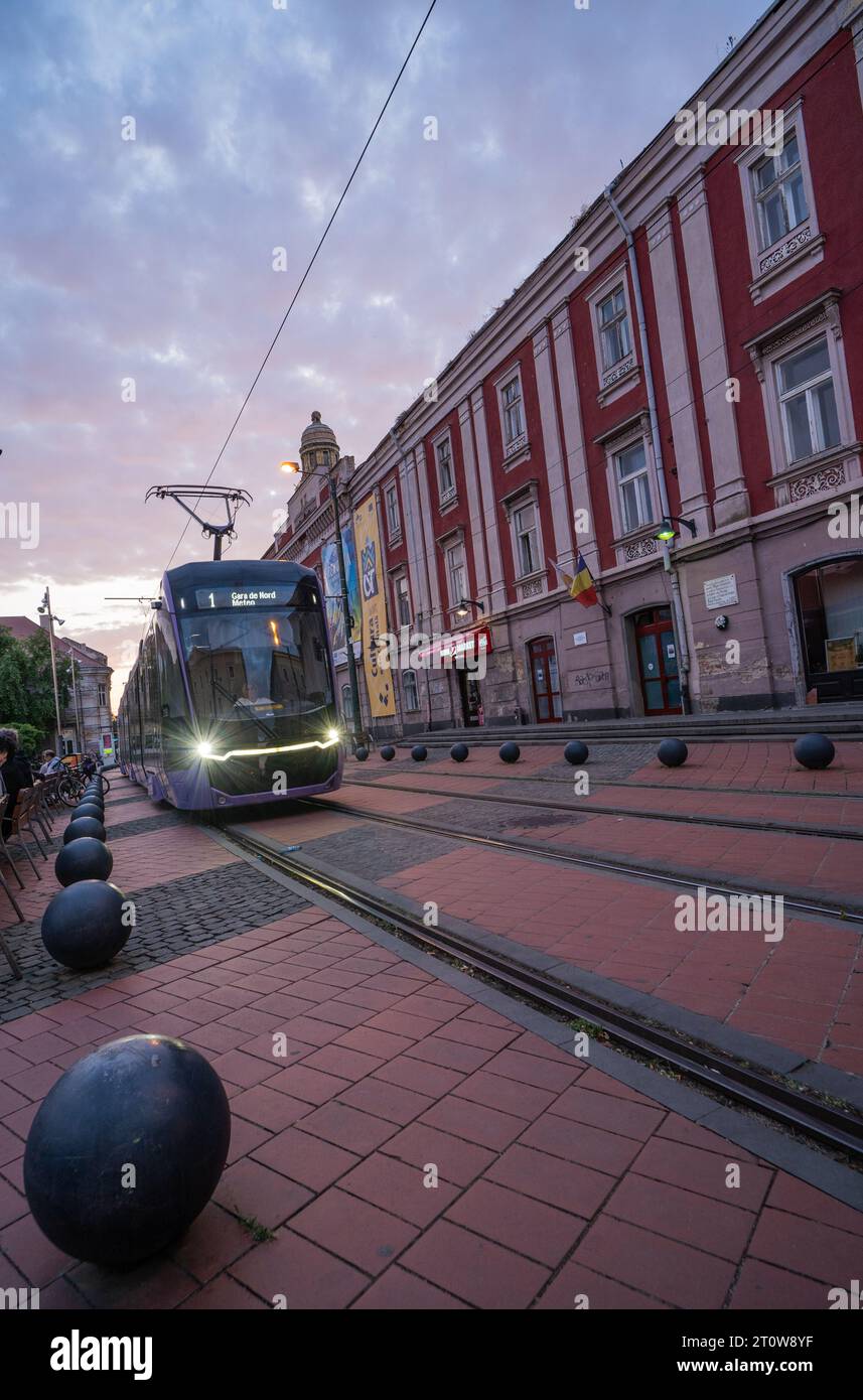 Electric city tram in Timisoara Romania Stock Photo - Alamy