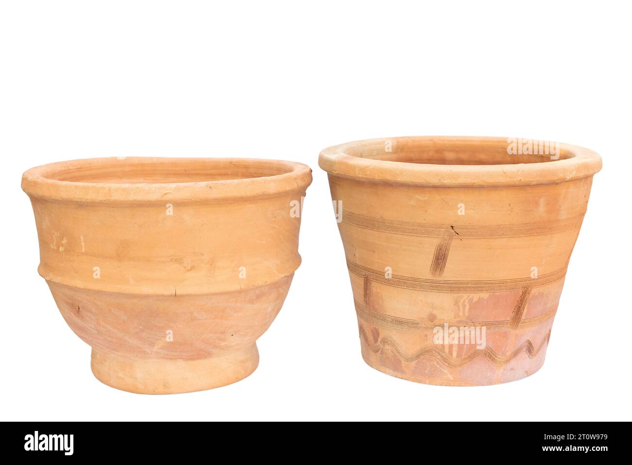 Large handmade clay container for plants isolated on white background ...