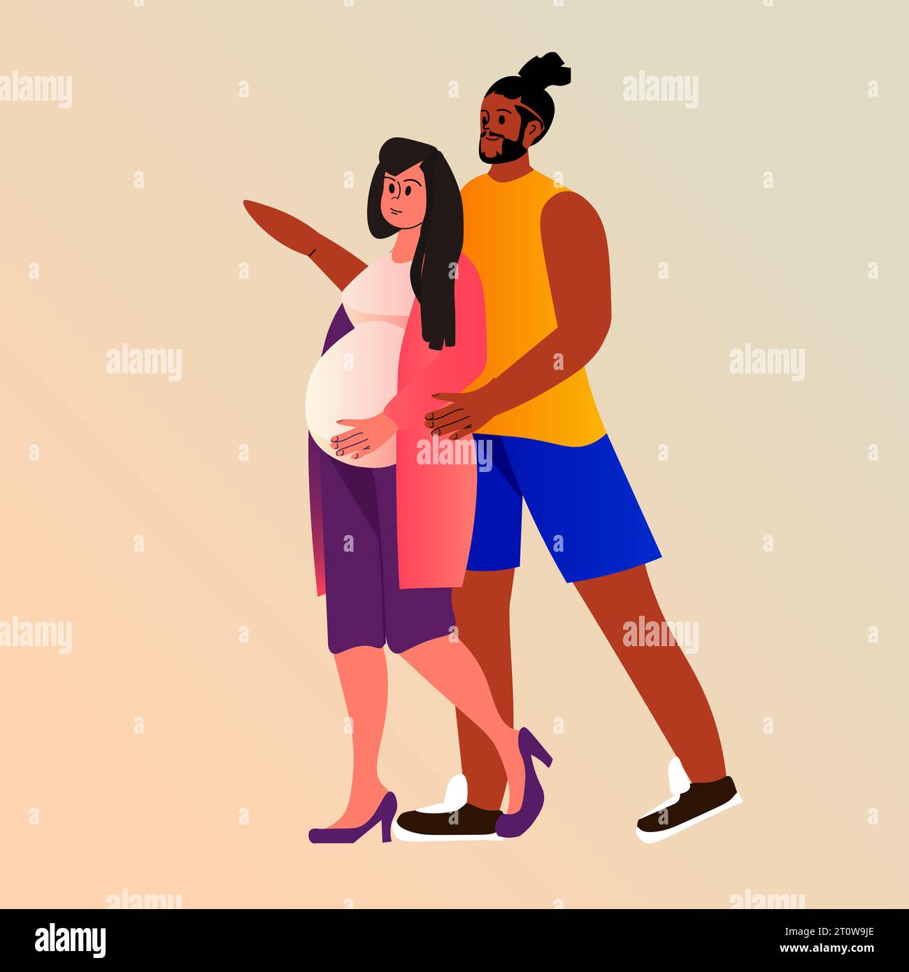 Happy Pregnant Woman Future Mom With Her Partner Hugging Belly