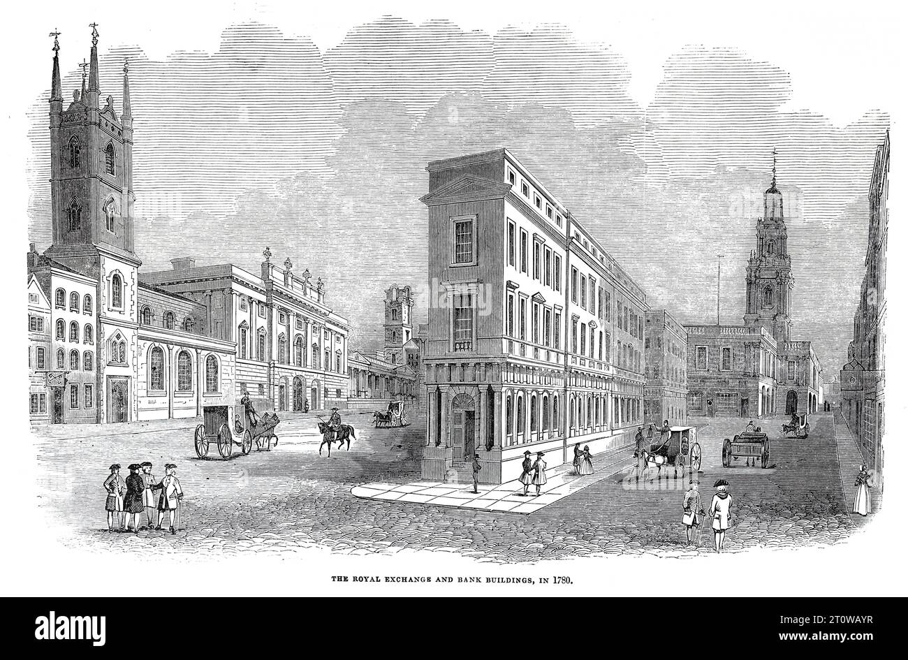 The Royal Exchange and Bank Buildings, London in 1780. Black and White ...