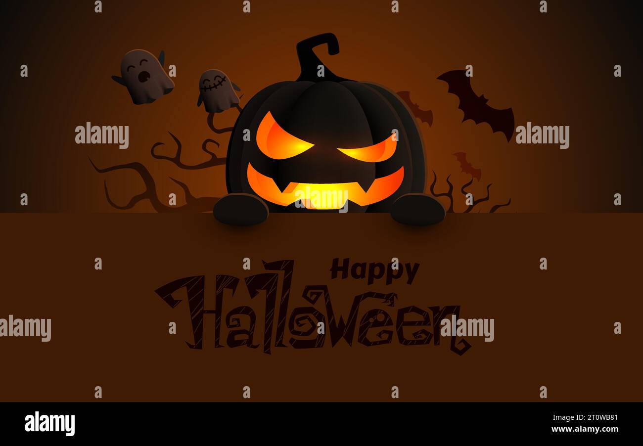 Pumpkin character greeting template. Halloween pumpkin holding greeting ...