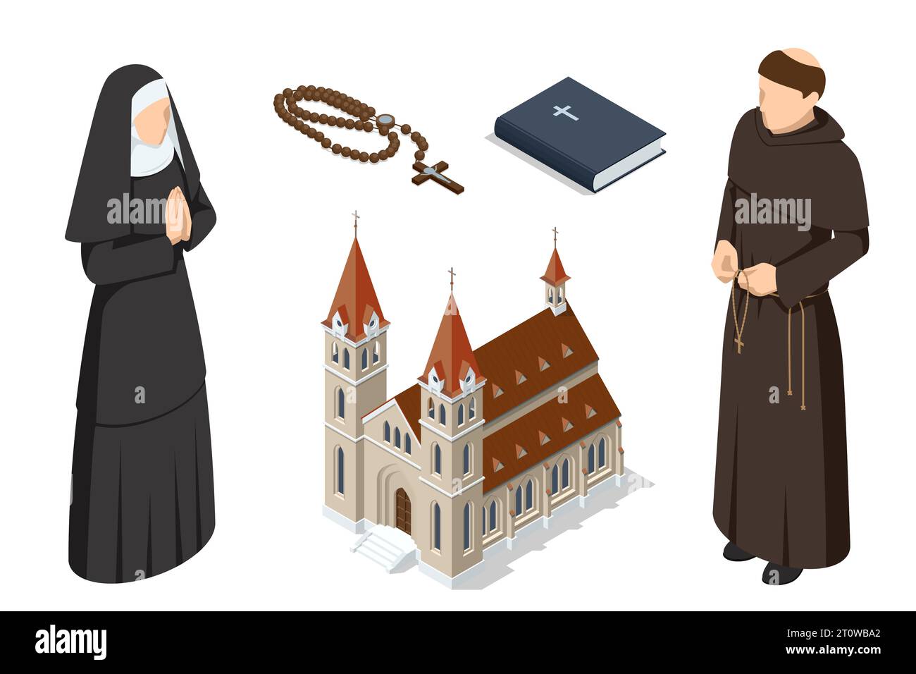 Isometric Catholic church building, catholic bible, Catholic Priest and ...