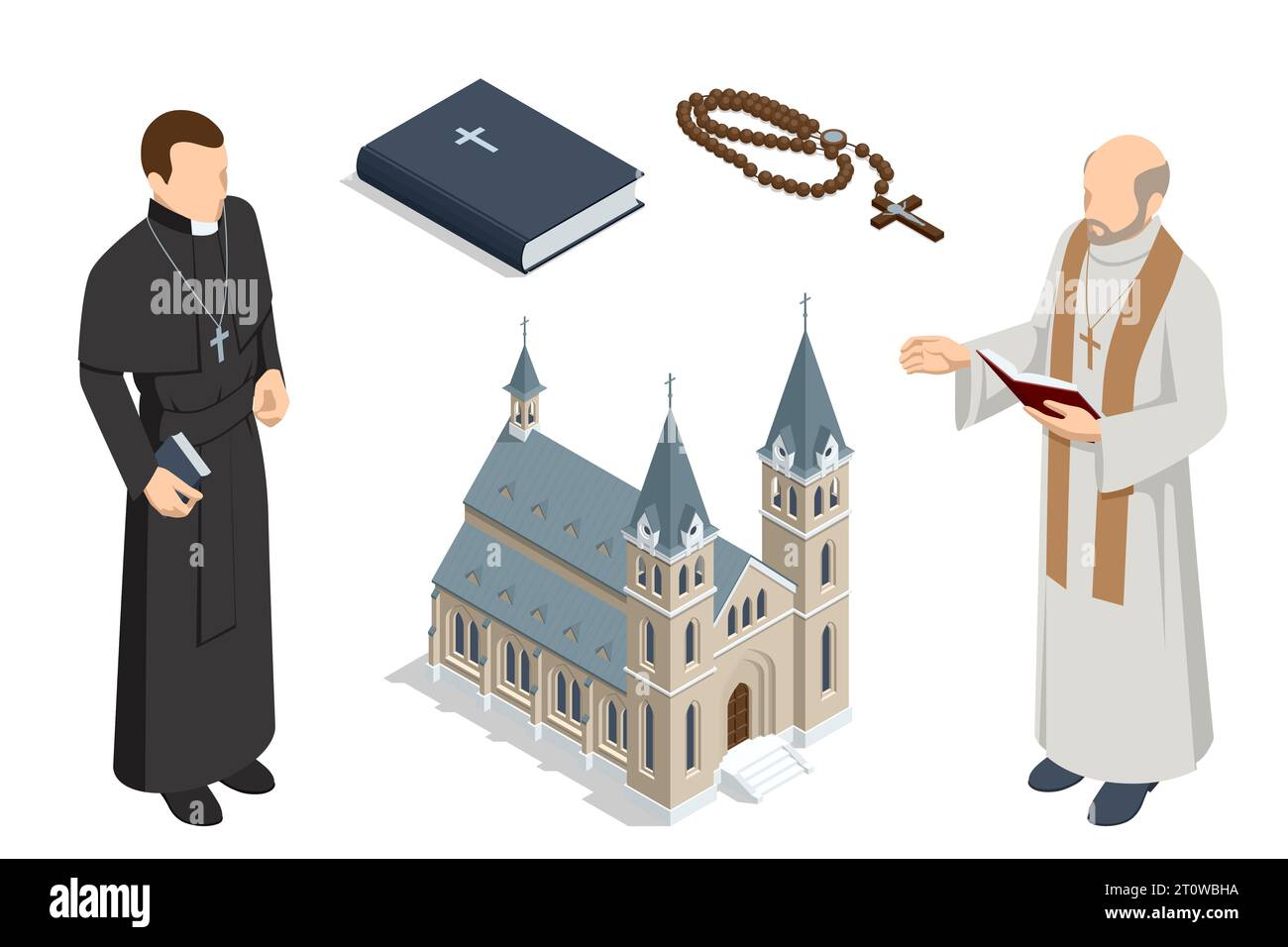 Isometric Catholic church building, catholic bible, Catholic Priest in ...