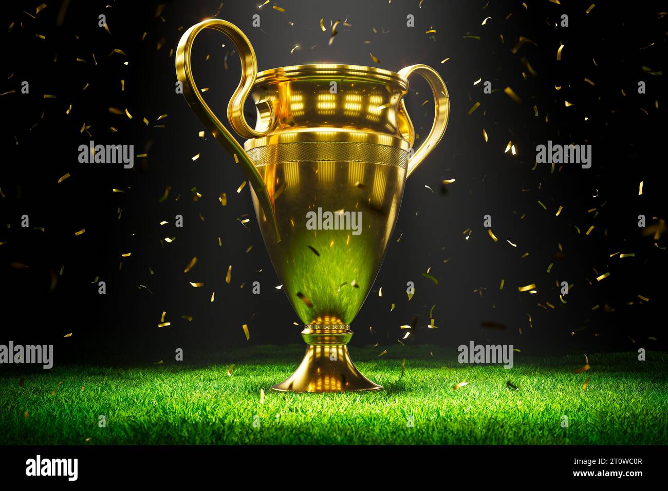 Close up of champion golden cap trophy placed on a grass against the ...