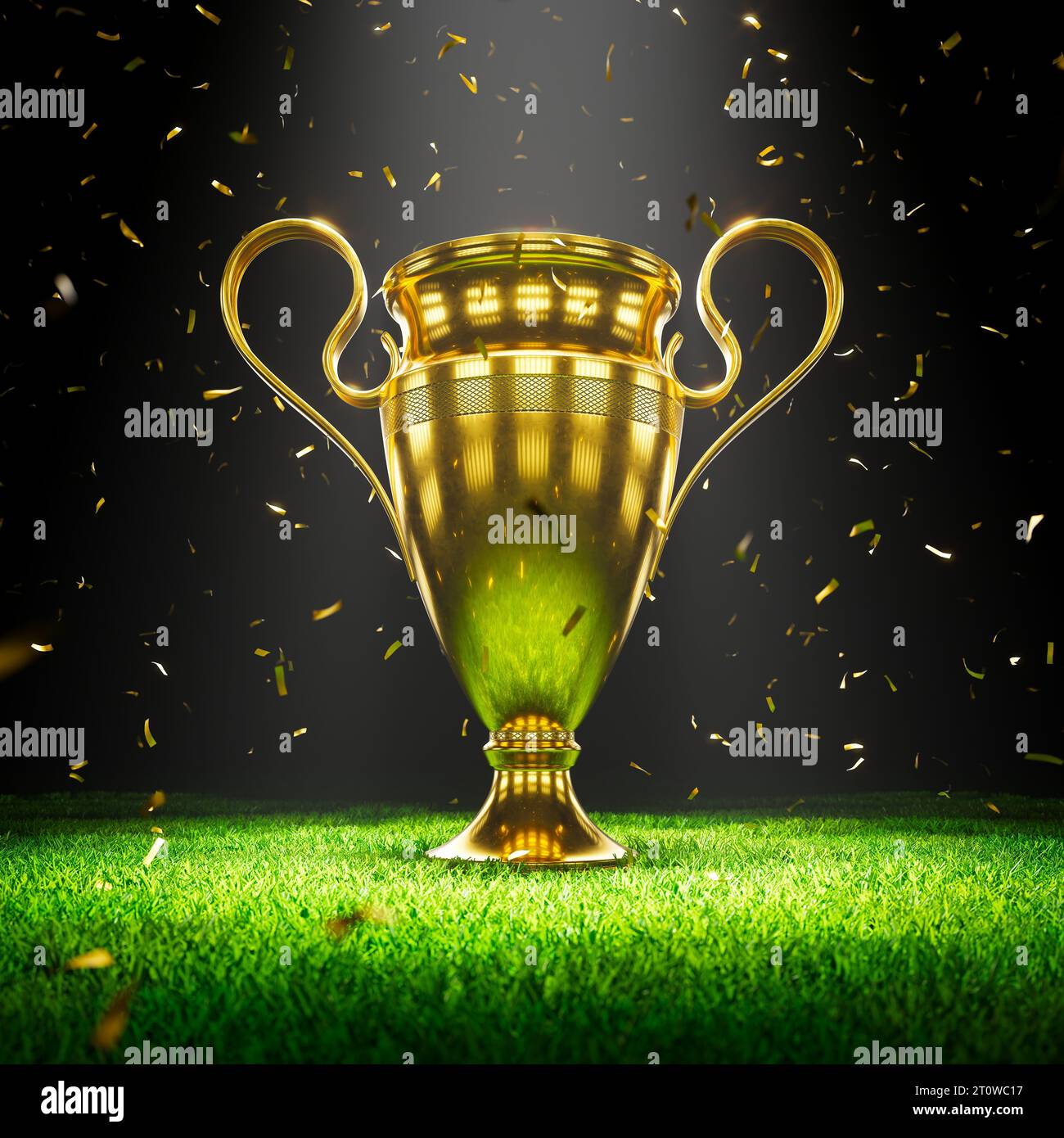 Close up of champion golden cap trophy placed on a grass against the ...