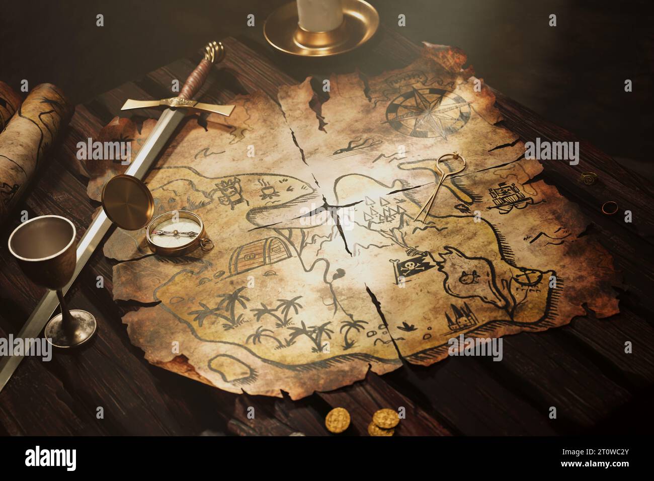 A funny hand-drawn ancient map with various destinations. The map ...