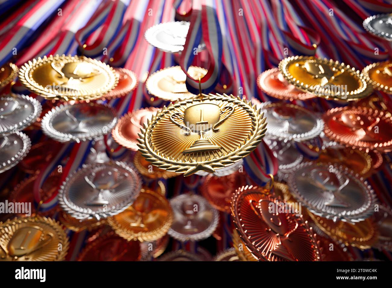 Plenty of gold, silver and brown medals for winners. Set of prizes for ...