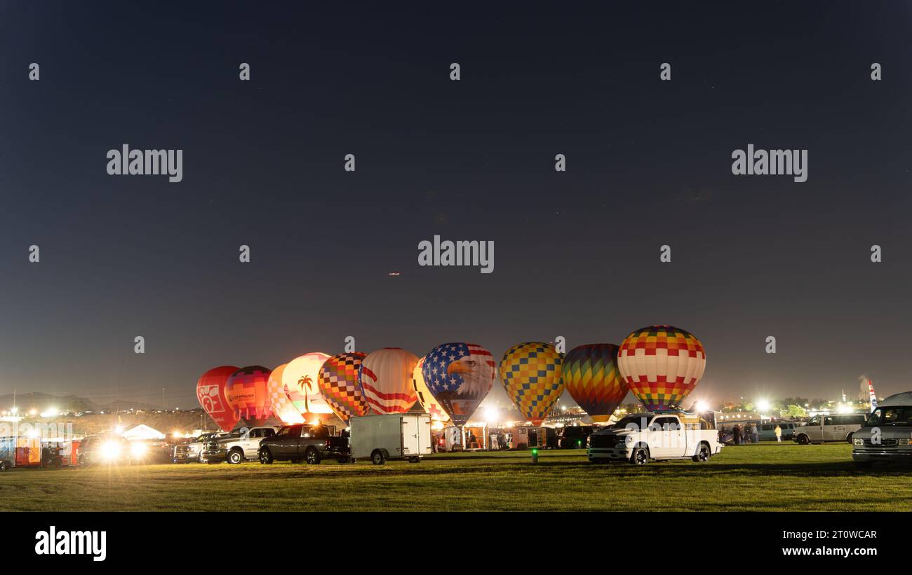Albuquerque NM, USA - October 7th, 2023 - Hot air balloons prepare to ...