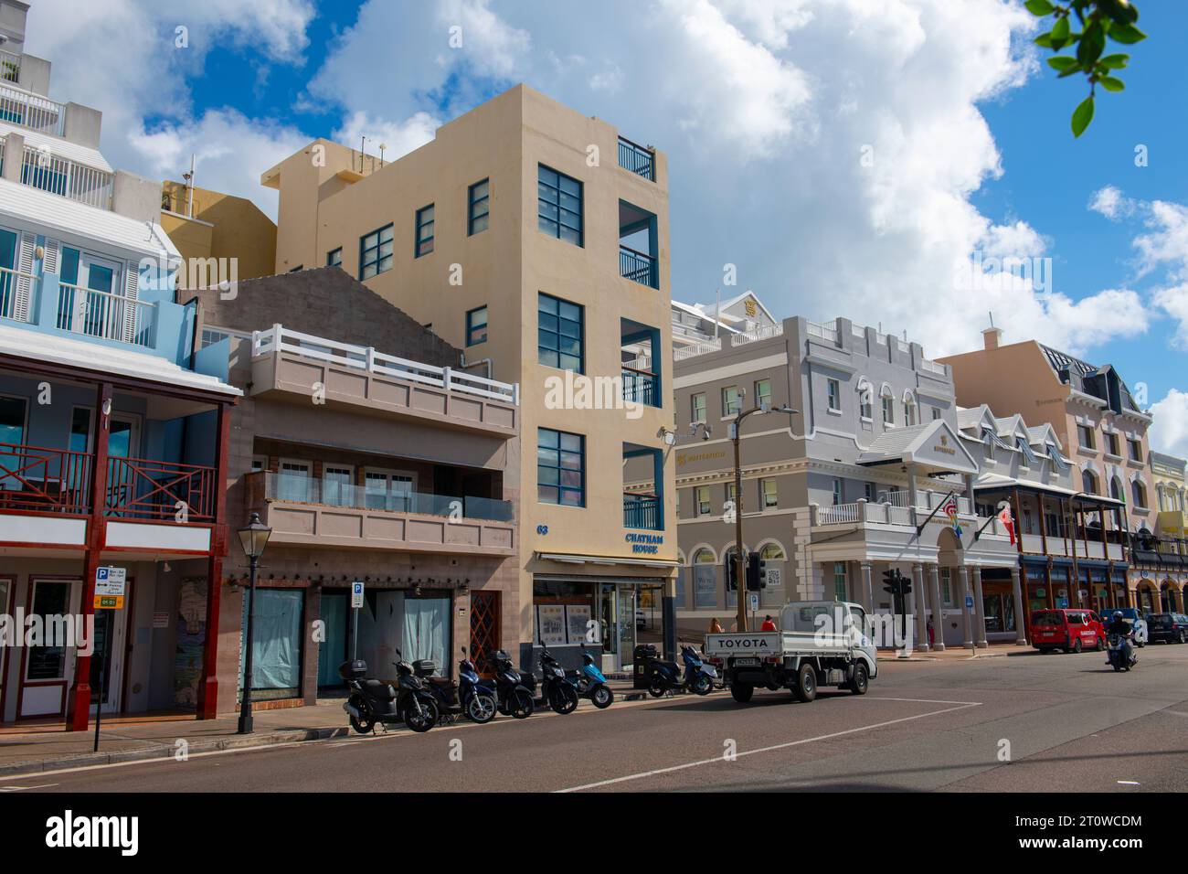 Front Street historic commercial buildings in Hamilton city center in ...