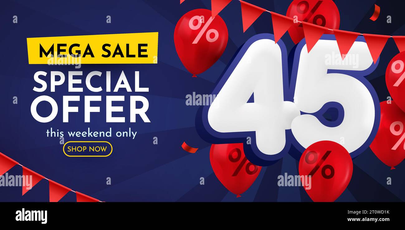 45 percent Off. Discount creative composition. Mega Sale. Vector ...