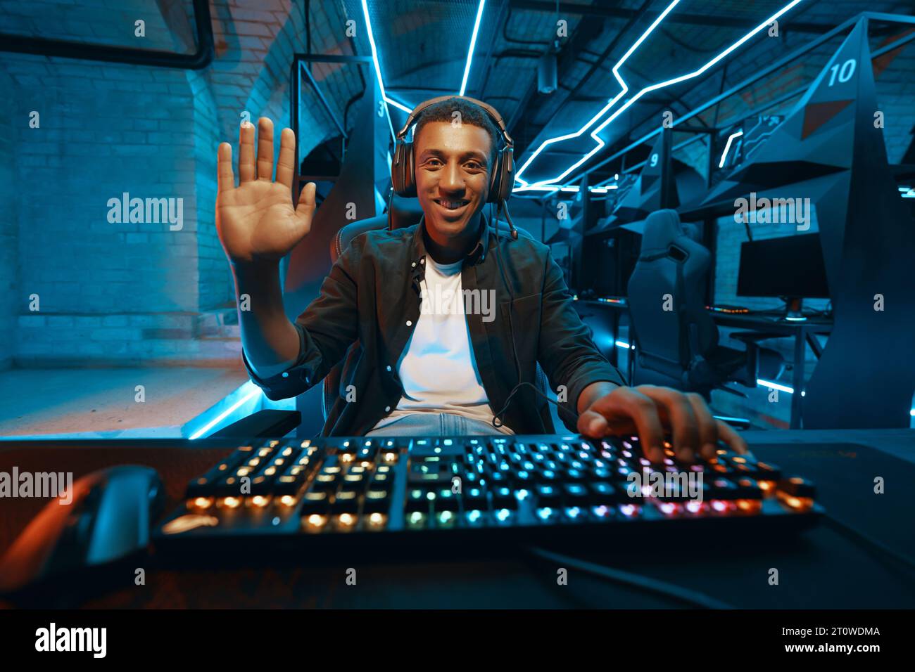 Victory in the cyber game. Portrait of a man who won Stock Photo - Alamy