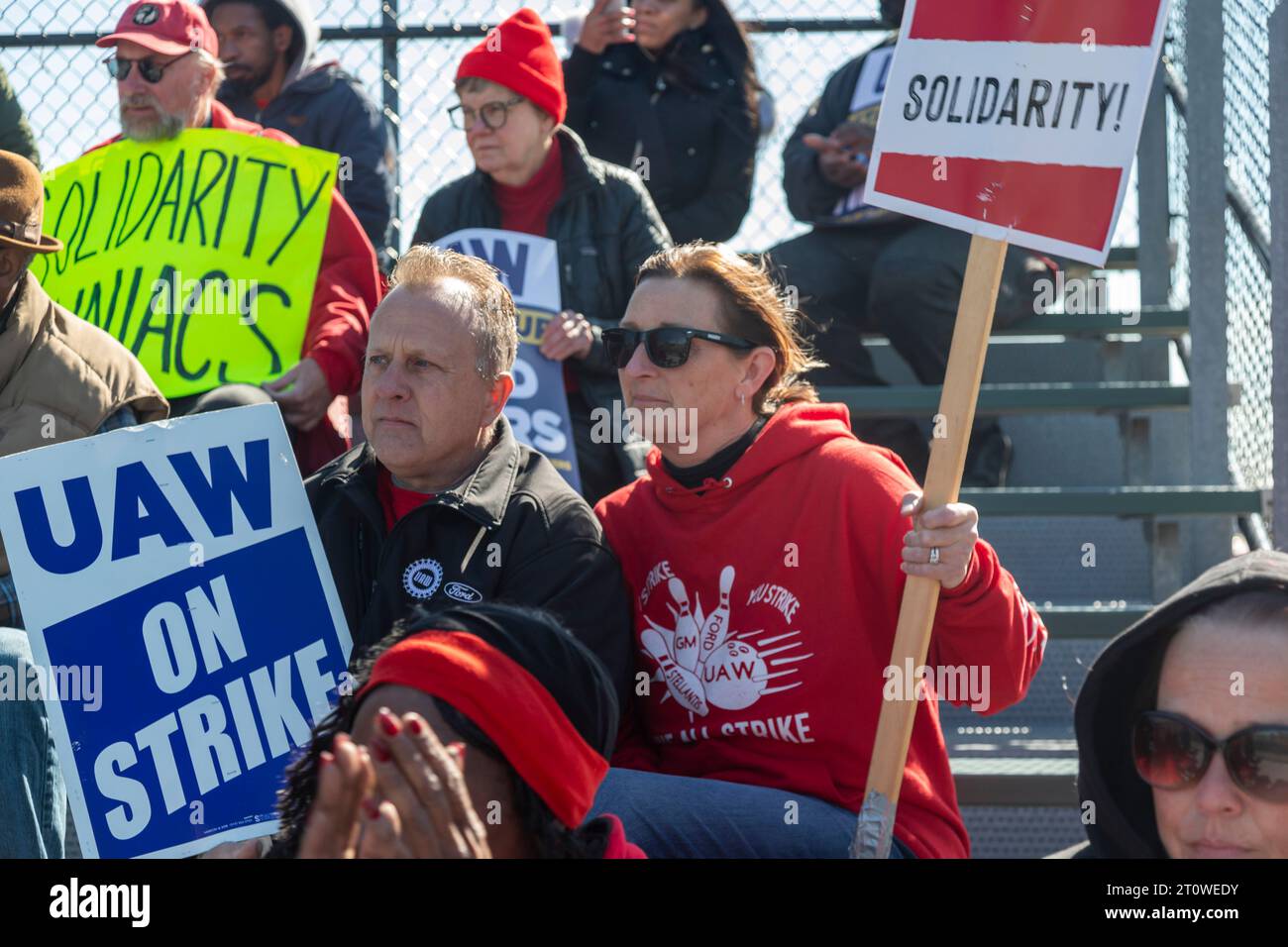 Detroit, Michigan - Members of the United Auto Workers rally near a ...