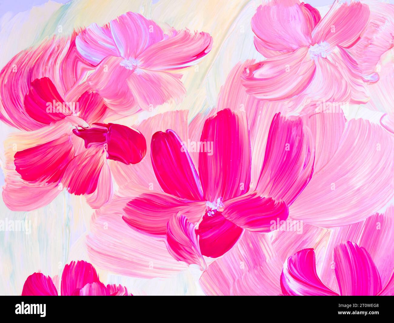 Abstract pink flowers, original hand drawn, impressionism style, color ...