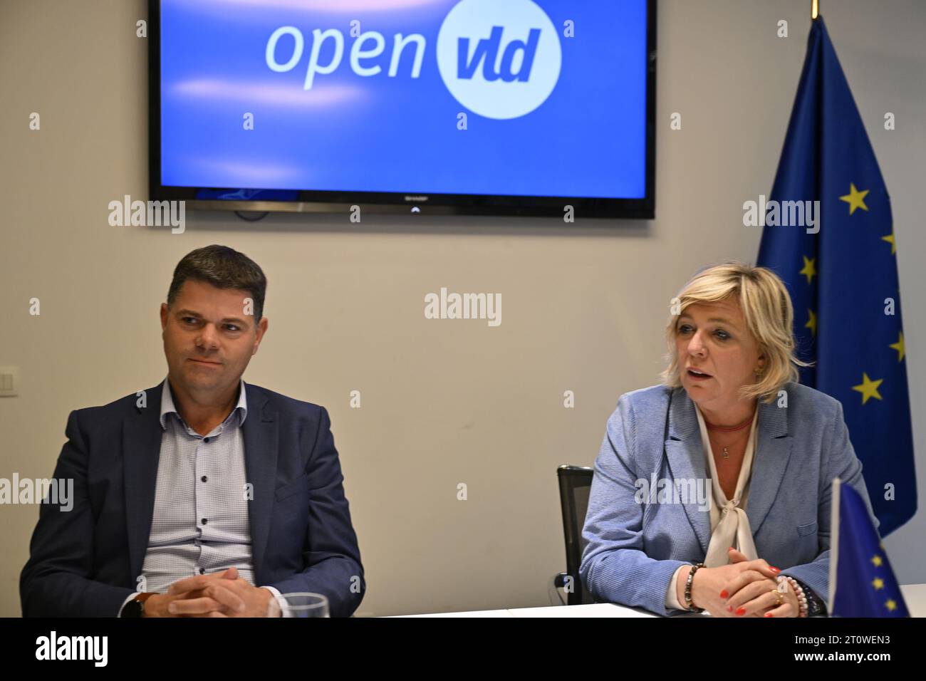 Brussels, Belgium. 09th Oct, 2023. Open vld's chairman Tom Ongena and ...