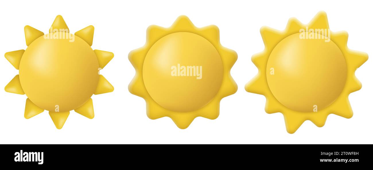 Set of 3d glossy sun icon in minimalistic cartoon style. Vector ...