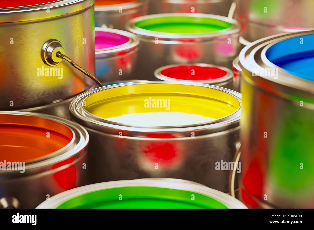 A side view of the opened aluminum cans with colorful paint inside ...