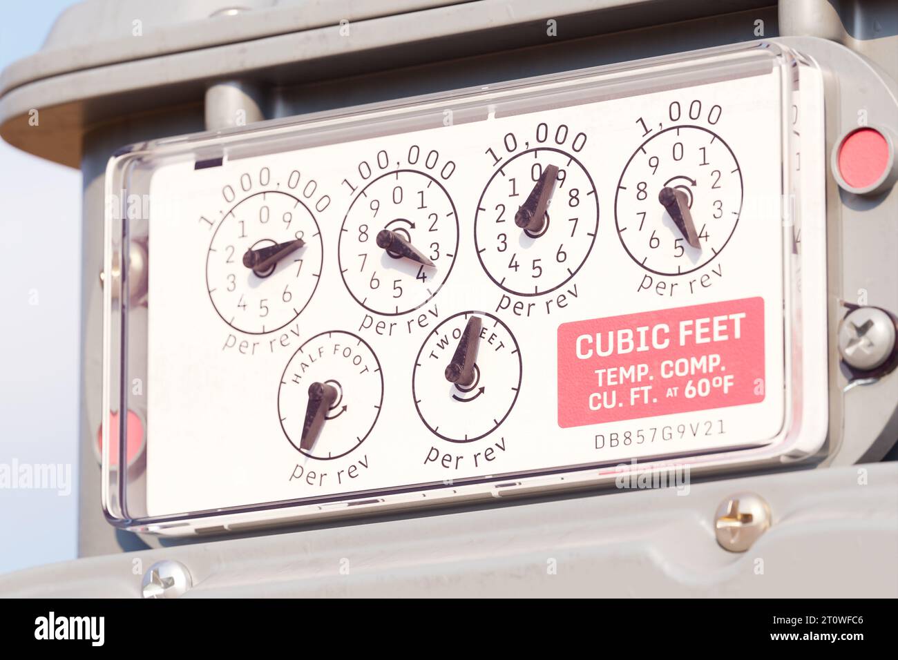 Gas meter indicators close-up shot for accurate gas consumption ...