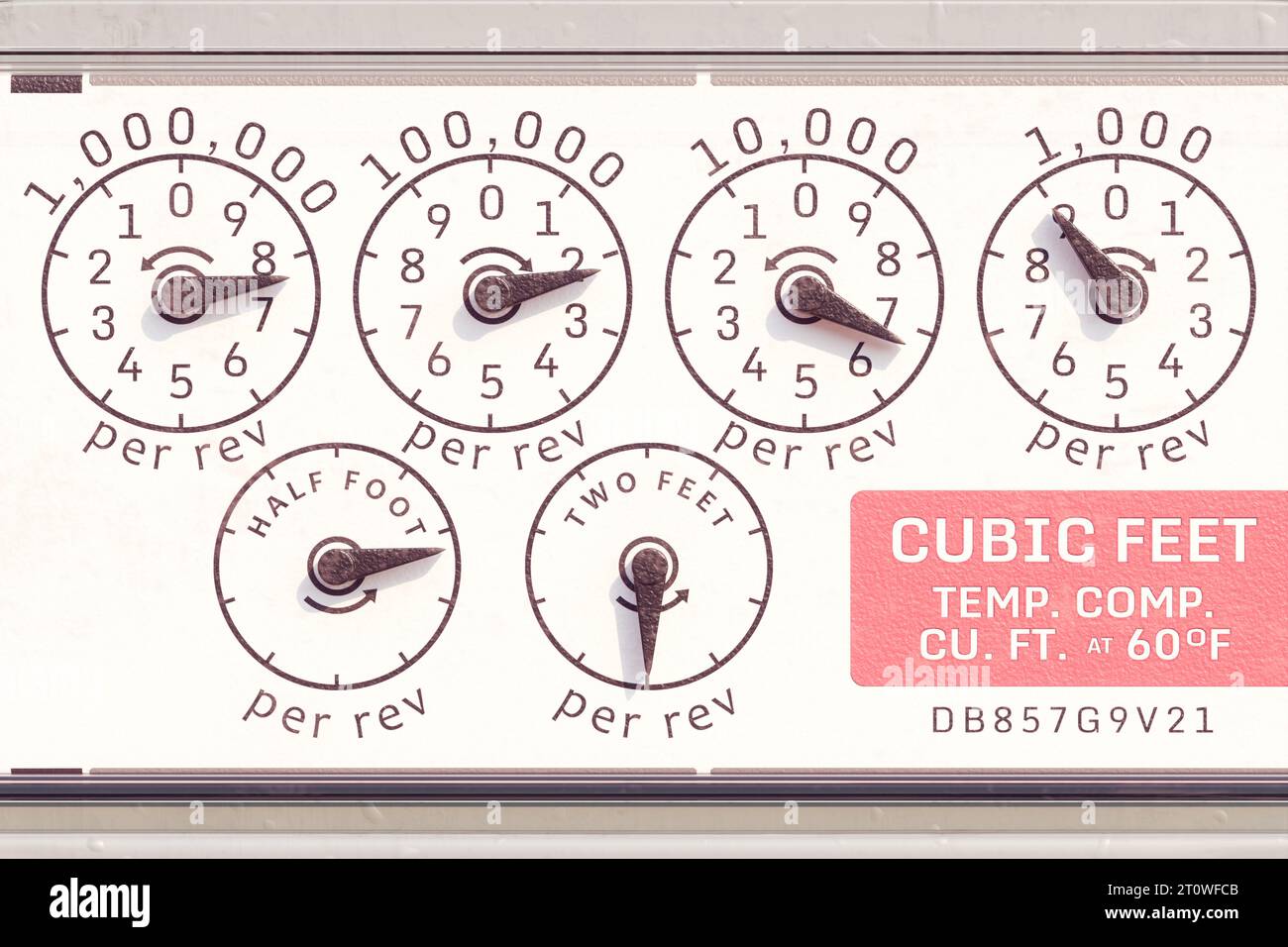 Gas meter indicators close-up shot for accurate gas consumption ...