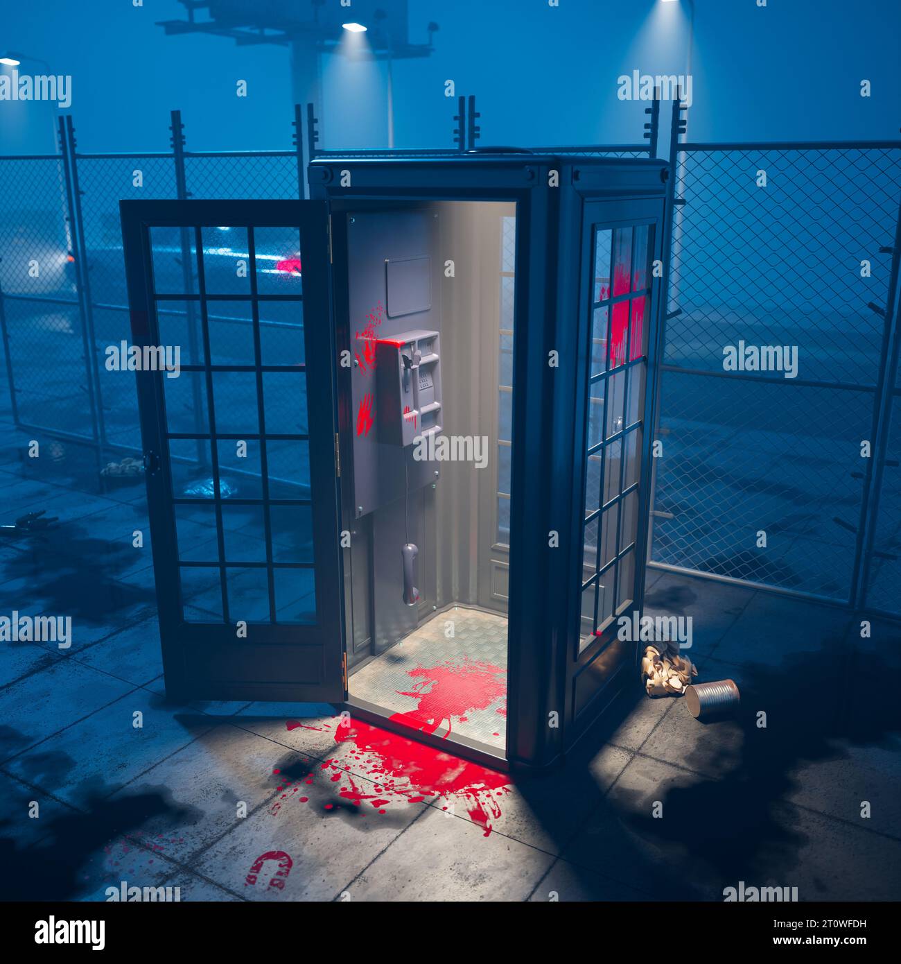 Mysterious and Eerie Bloody Phone Booth at Night. Crime scene Stock ...