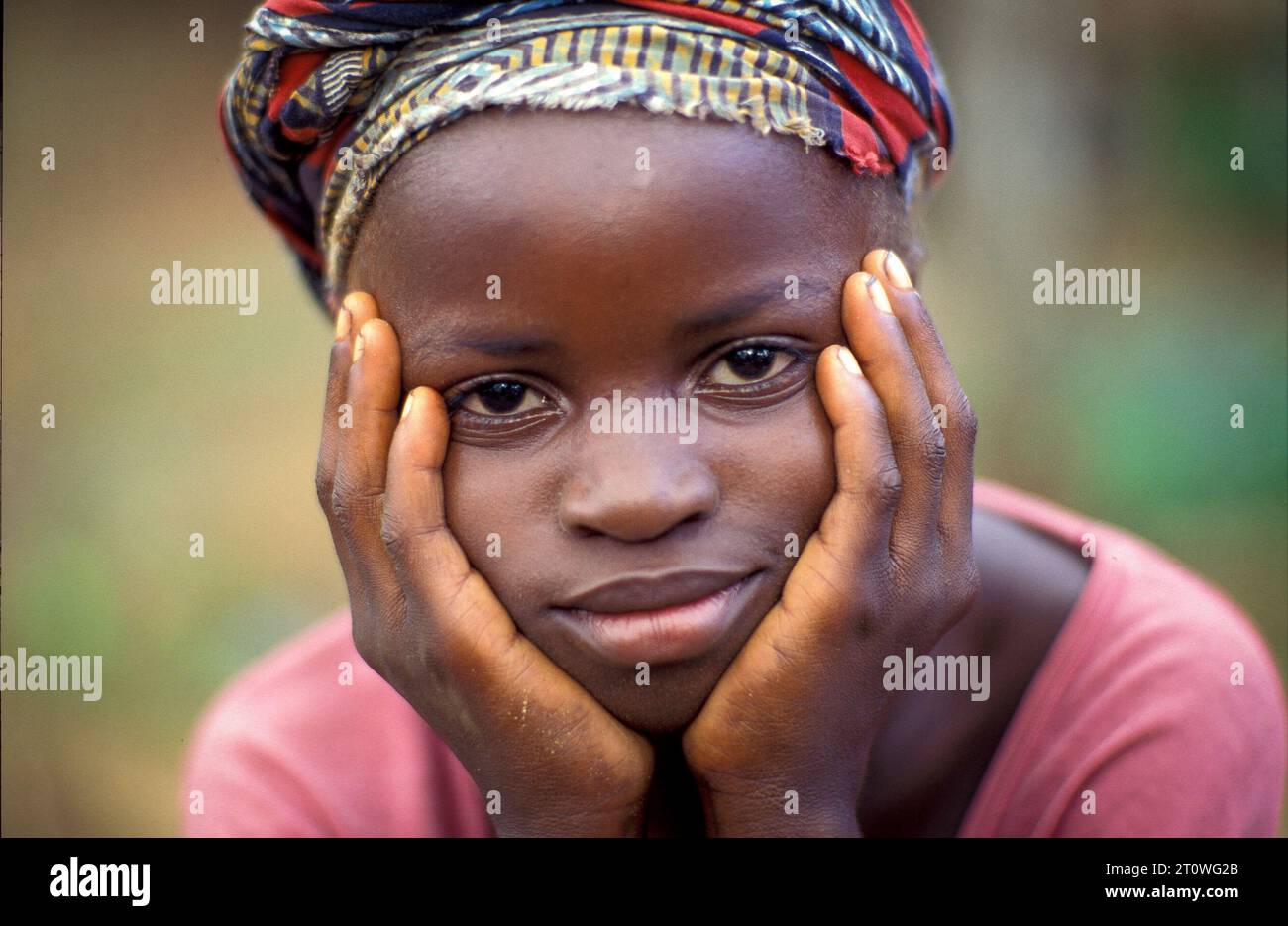 Liberia, Sierra Leone border; portrait of an orphan girl Stock Photo ...