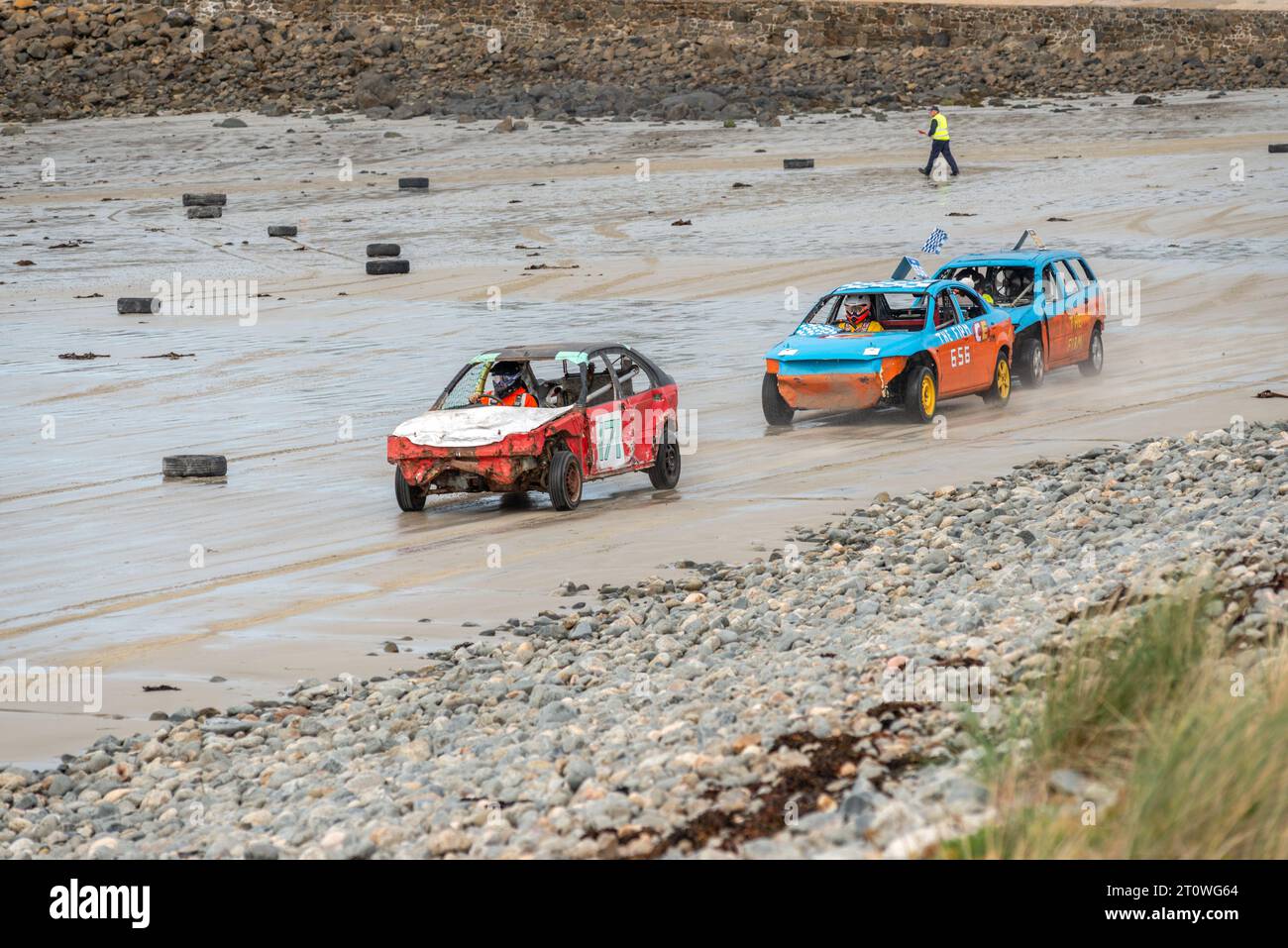 Guernsey, October 1st 2023: Banger racing on Chouet Beach Stock Photo ...