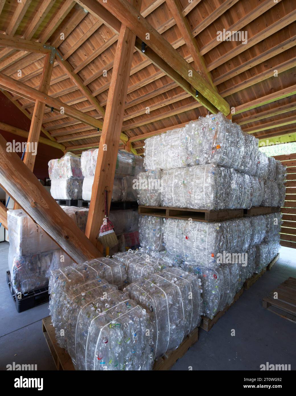 Waste recycling centre with crushed plastic bottles. Kamikatsu Zero ...